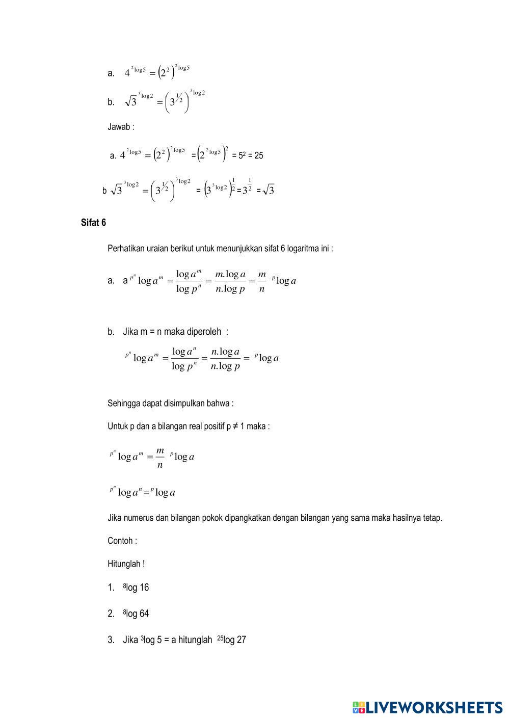 LKPD Logaritma 2 | Free Interactive Worksheets | 7926442