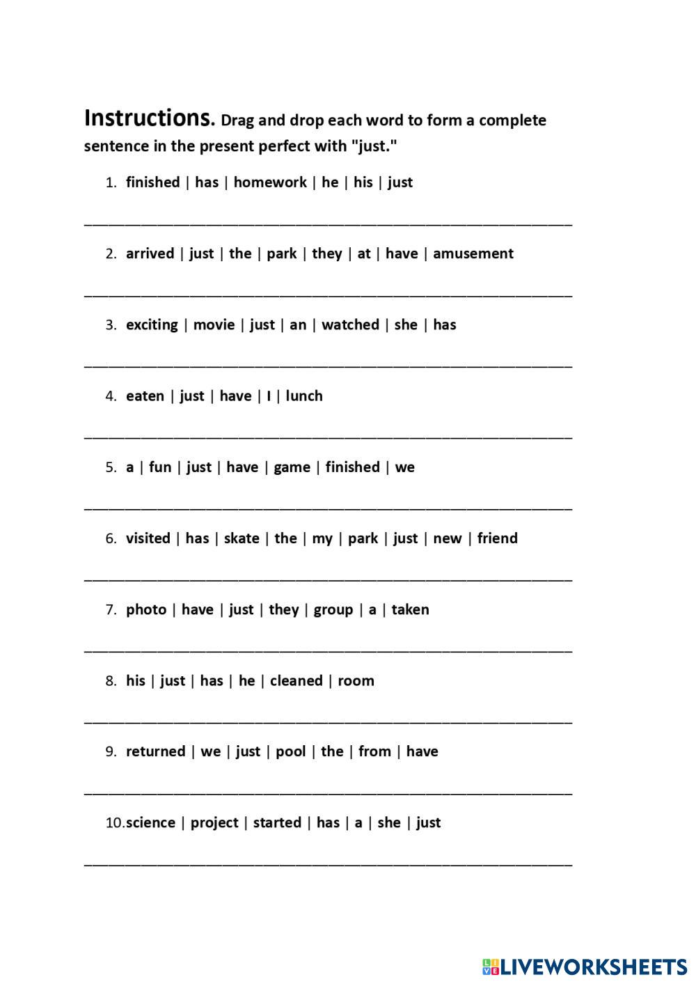 Present Perfect… | Free Interactive Worksheets | 7927656