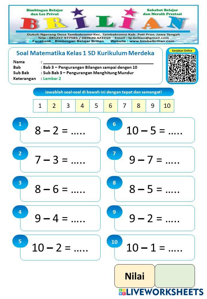 Pengurangan Hitung Mundur 1-10 7933777 | abby kinanth