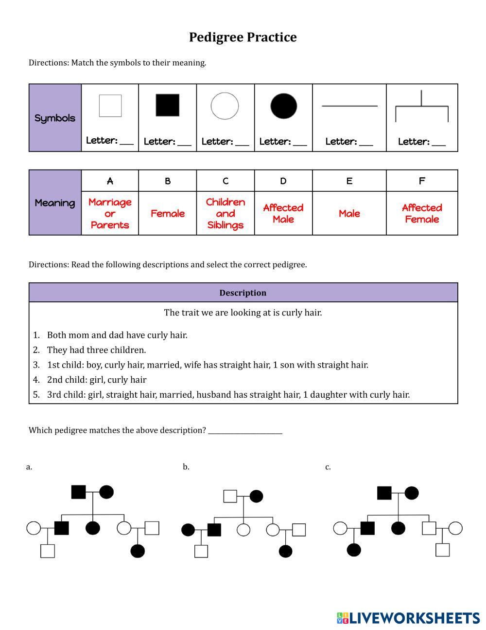 Pedigree Practi… | Free Interactive Worksheets | 7935001