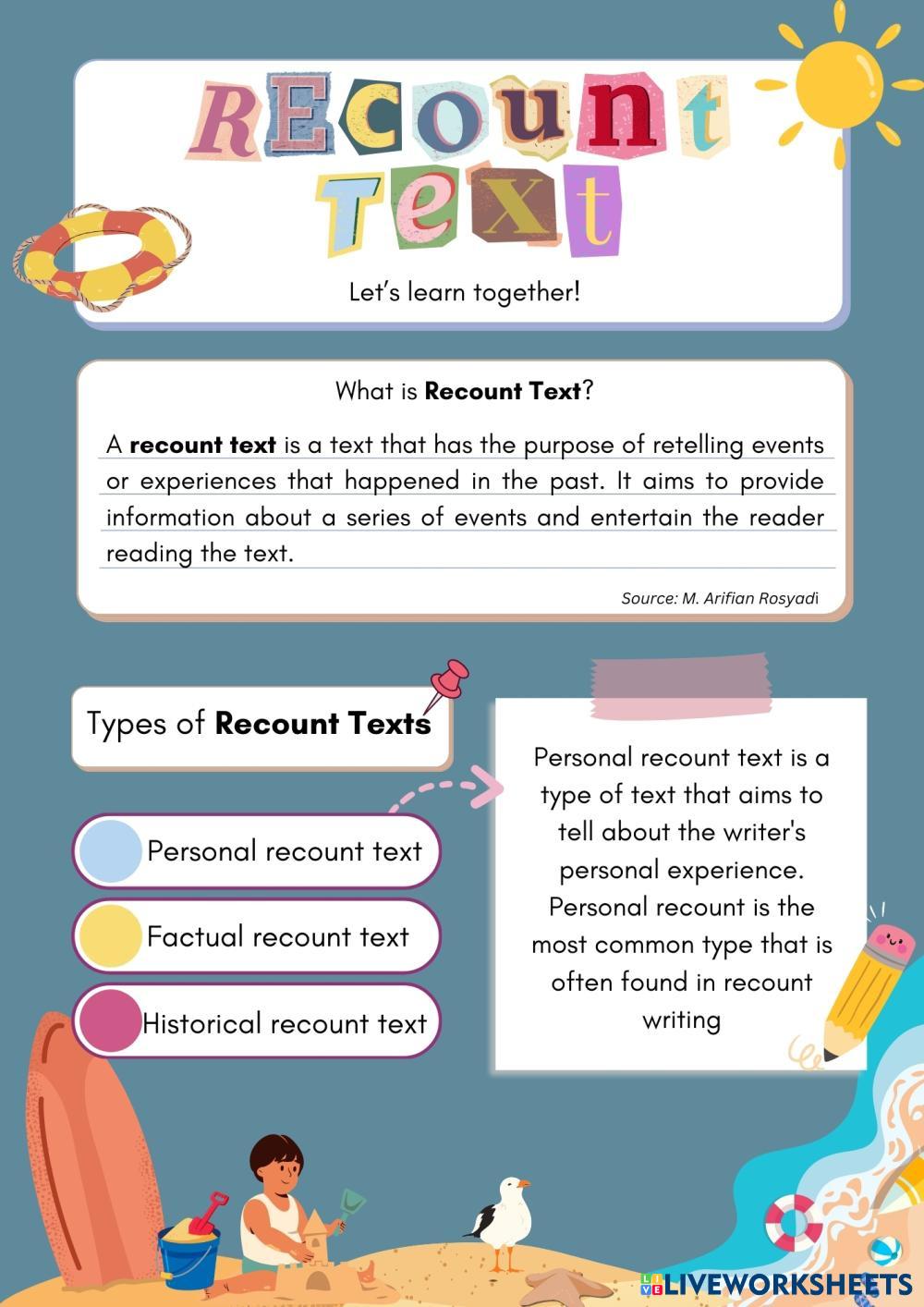 Recount Text Ma… | Free Interactive Worksheets | 7900822