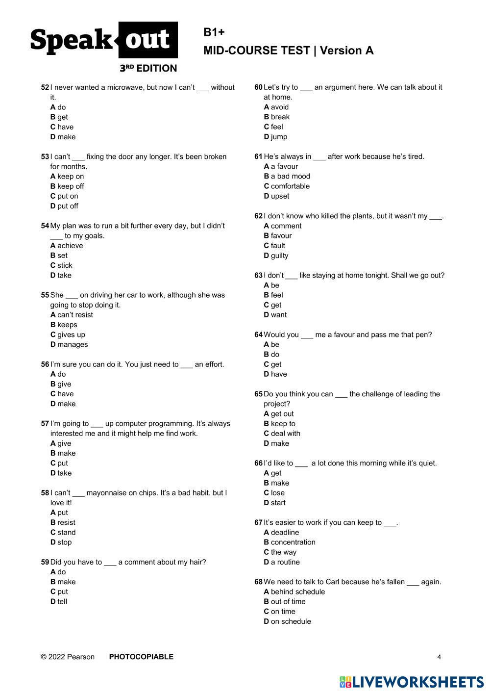 7941457 | Speakout 3rd Edition B1+ Mid-Term Test