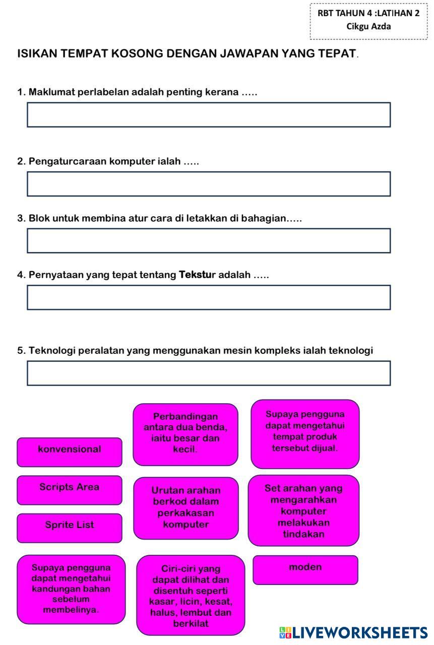 RBT TAHUN 4 | Free Interactive Worksheets | 7942027