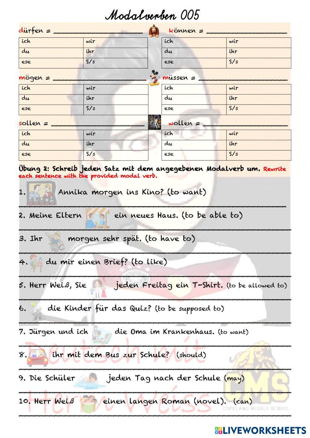 Modalverben 005 | Free Interactive Worksheets | 7409912