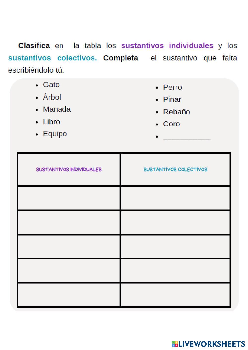 7942817 | REPASO SUSTANTIVOS INDIVIDUALES Y COLECTIVOS