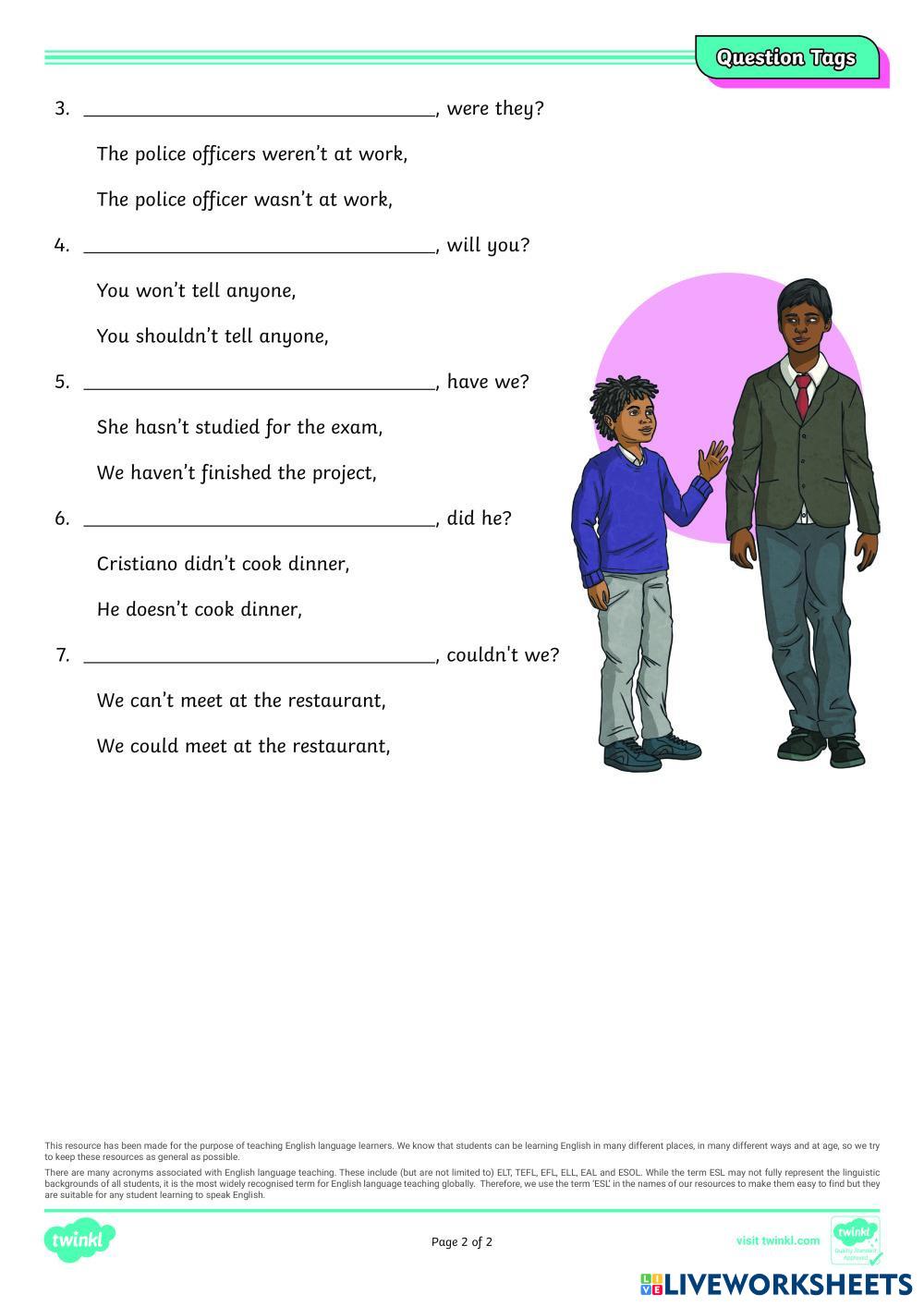 Tag Questions | Free Interactive Worksheets | 7943284