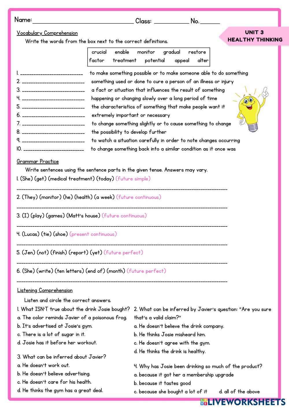 Unit 3 Healthy Thinking 7945558 | Chanakarn Chuchuang