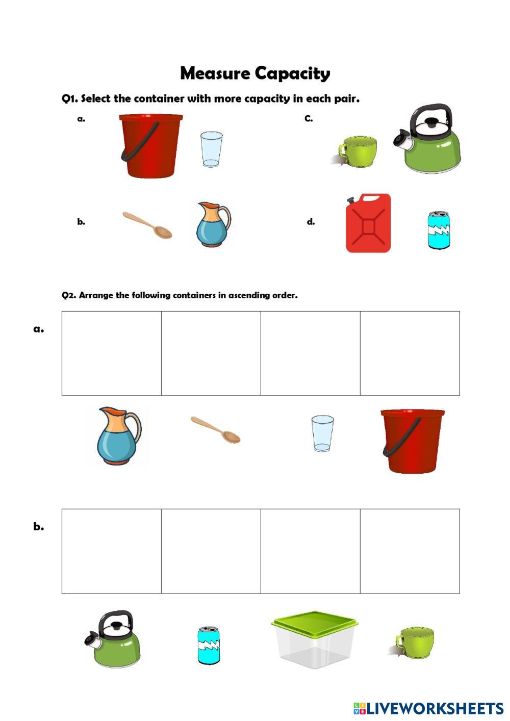Capacity | Free Interactive Worksheets | 7947212