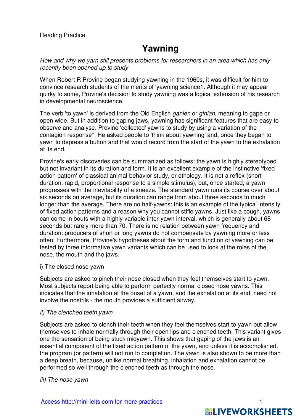Yawning - IELTS… | Free Interactive Worksheets | 7956271