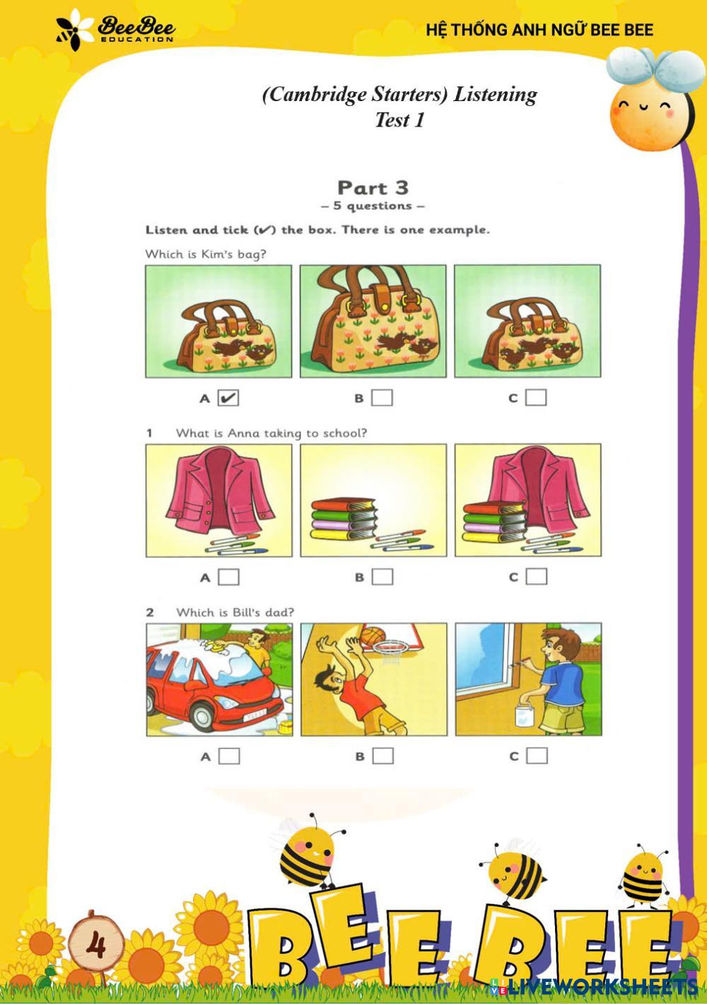 (Cambridge Starters) Listening Test 1 | LiveWorksheets