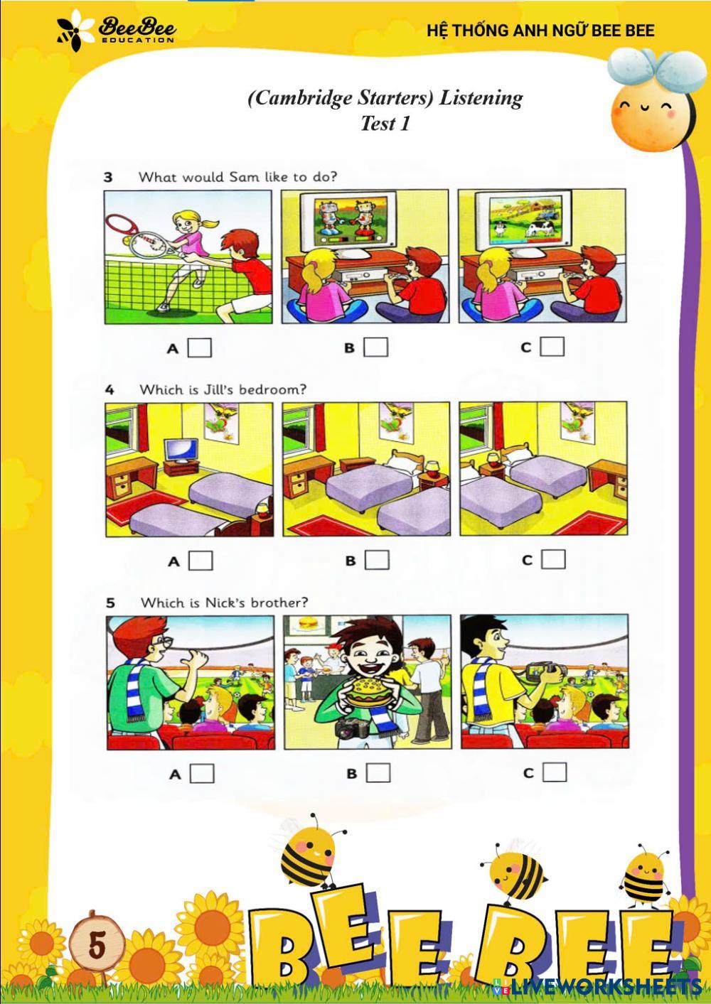 (Cambridge Starters) Listening Test 1 | LiveWorksheets