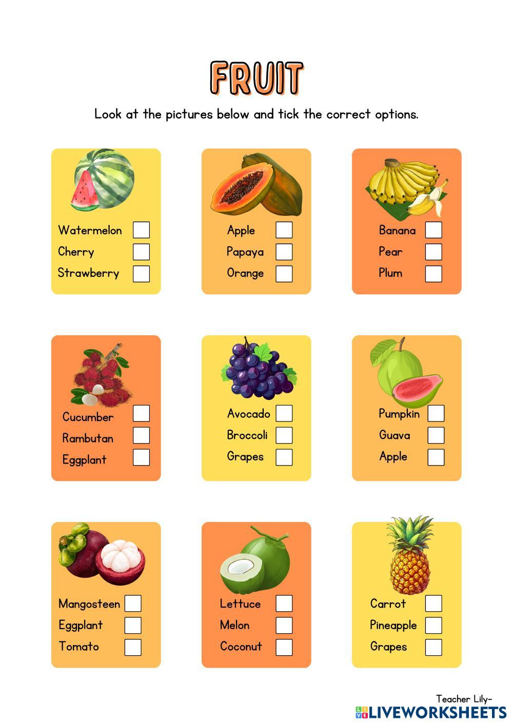 7963981 | FRUITS | Nurliliyana Zainal | LiveWorksheets