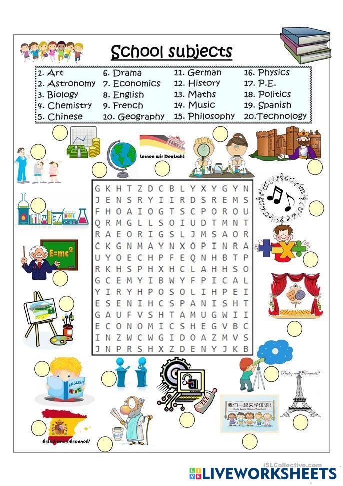 7966796 | School Subjects - Word Search | Lacey