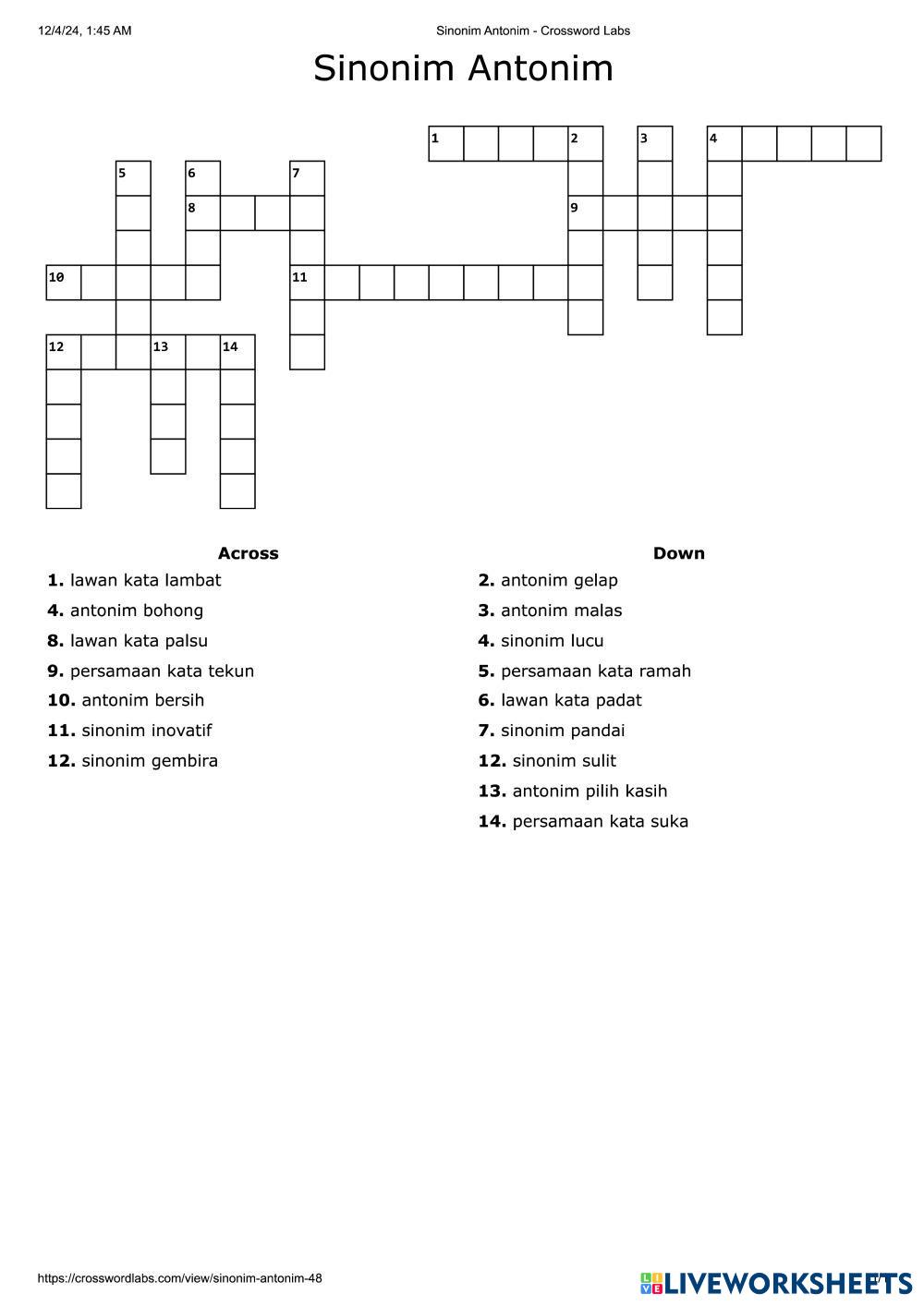 Antonim Sinonim | Free Interactive Worksheets | 7967441