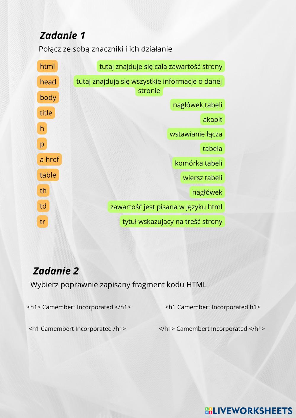 HTML | Free Interactive Worksheets | 7967473