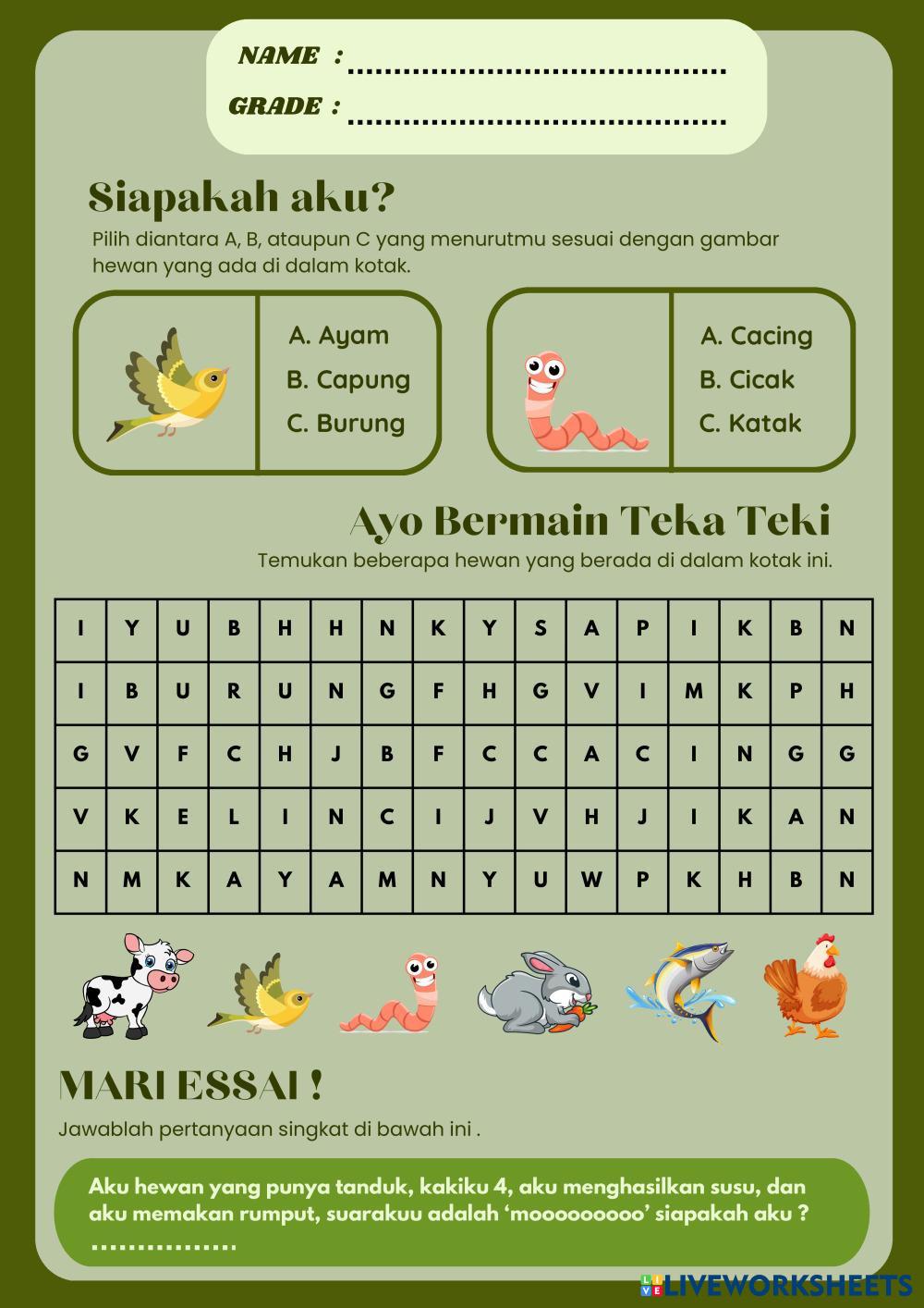 Mengenal Hewan | Free Interactive Worksheets | 7969970