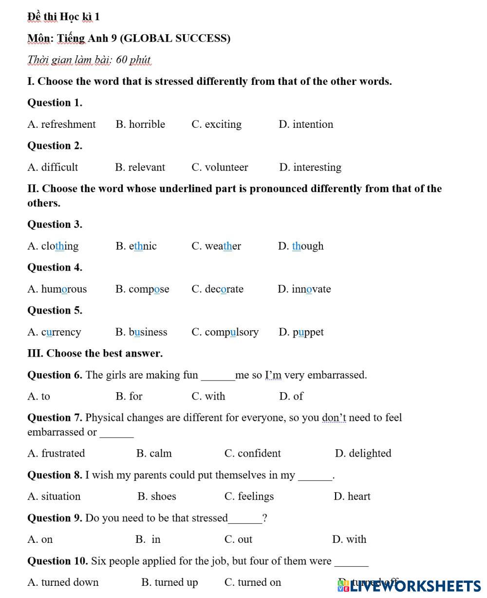 GLOBAL SUCCESS … | Free Interactive Worksheets | 7970211