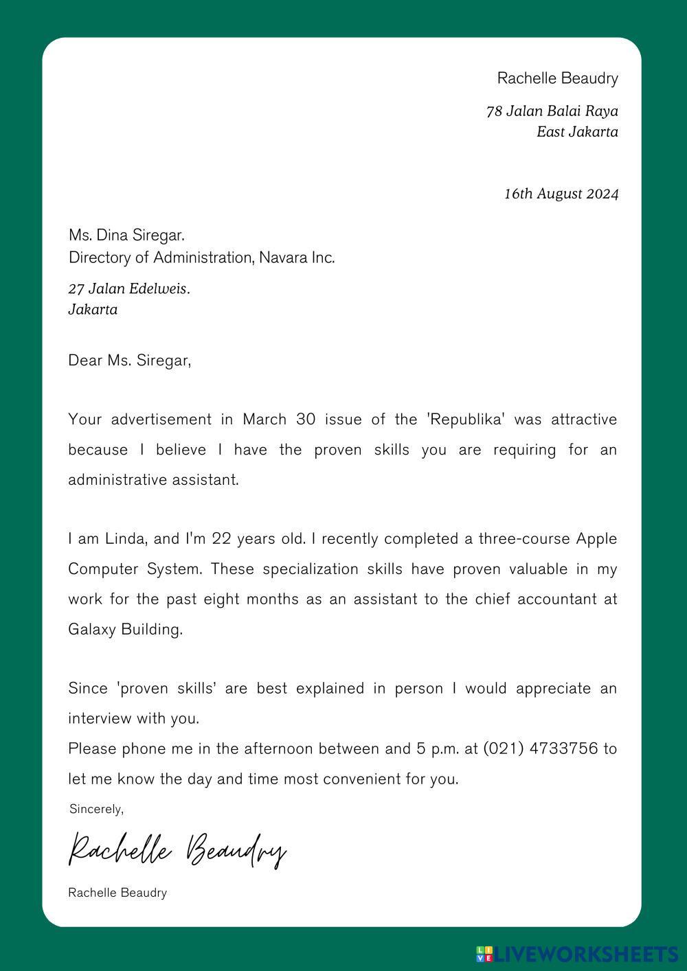 Job Application… | Free Interactive Worksheets | 7970778