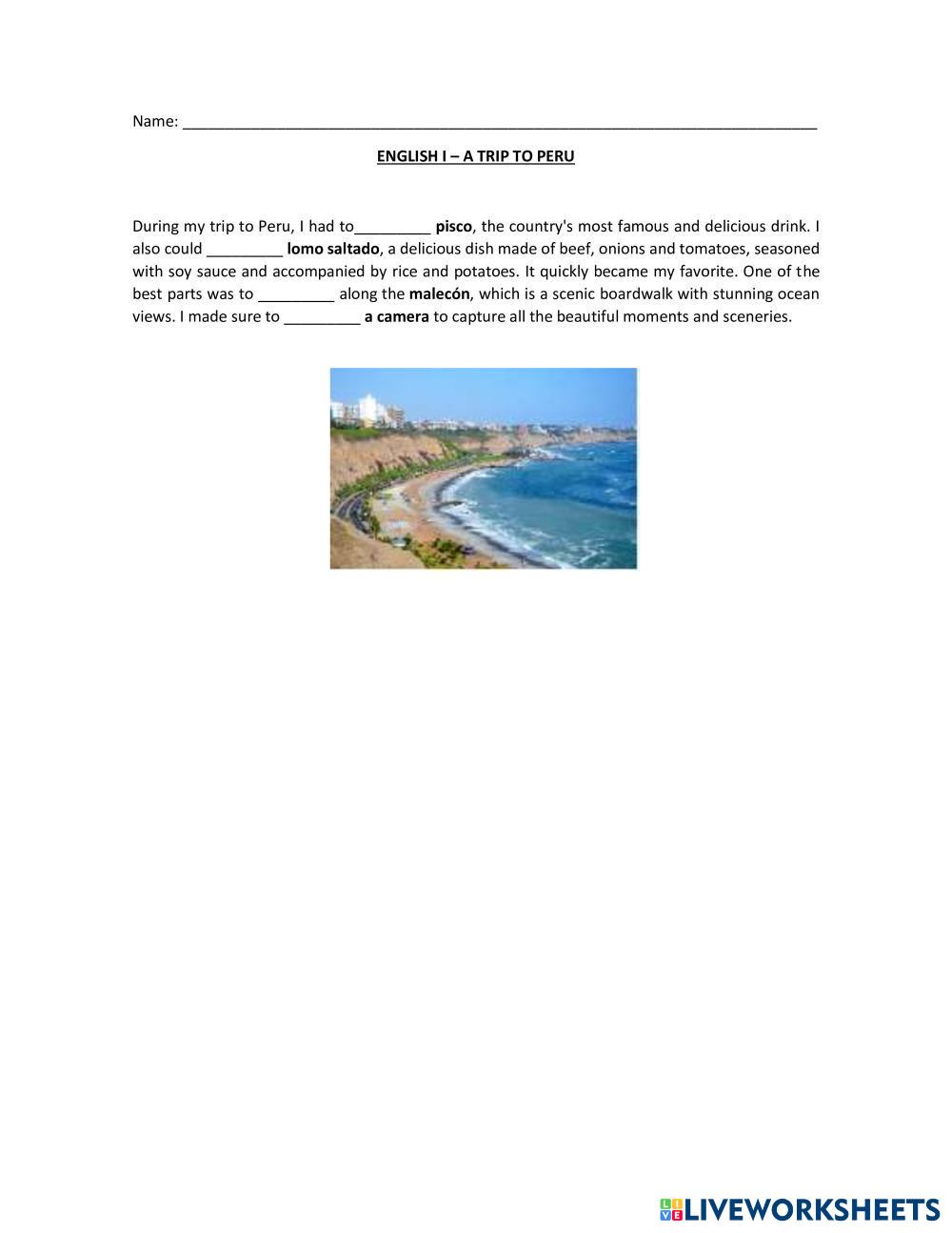 A trip to Peru | Free Interactive Worksheets | 7971108
