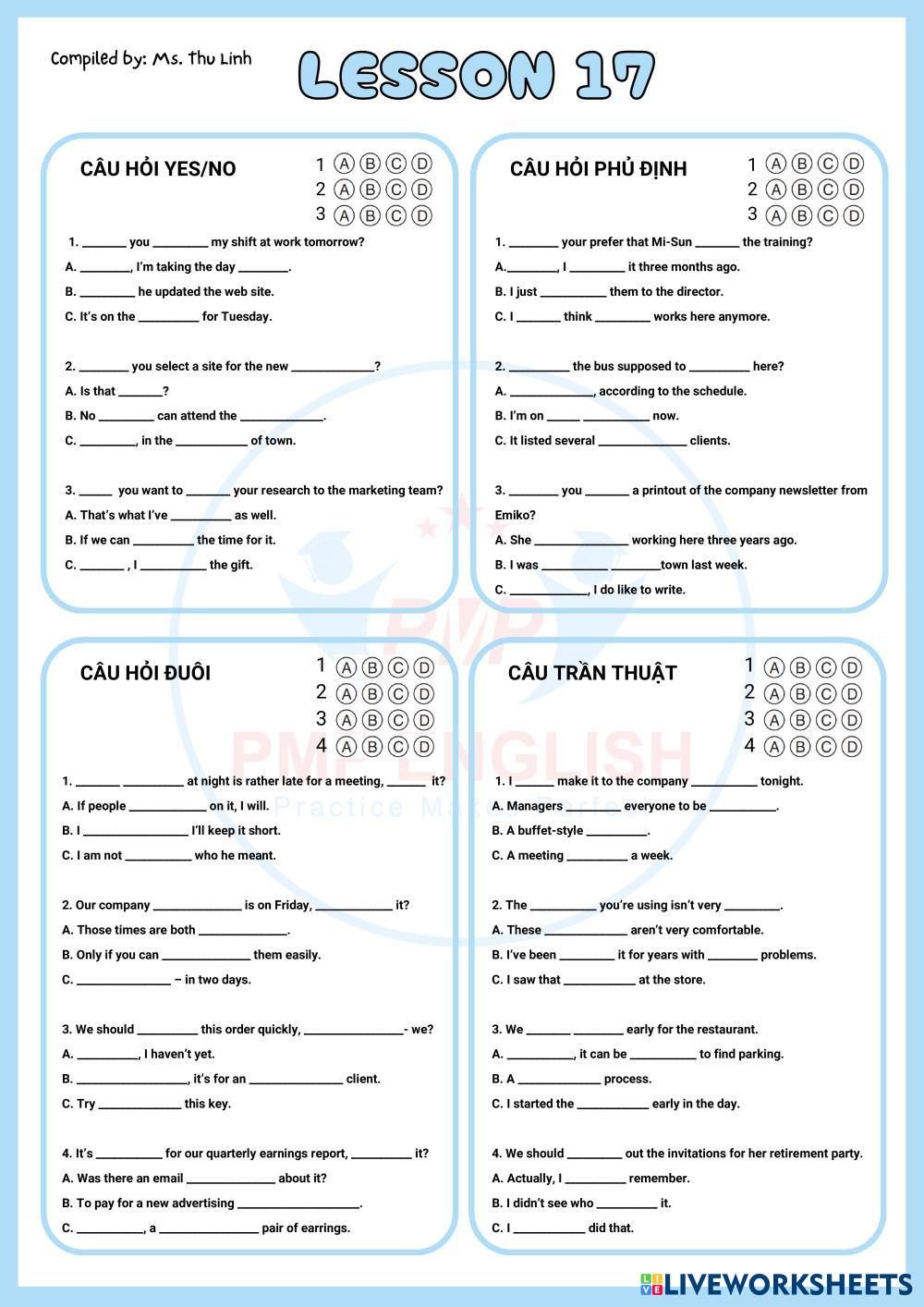7972620 | LESSON 17 FDT Y/N; PHỦ ĐỊNH; ĐUÔI; TRẦN THUẬT