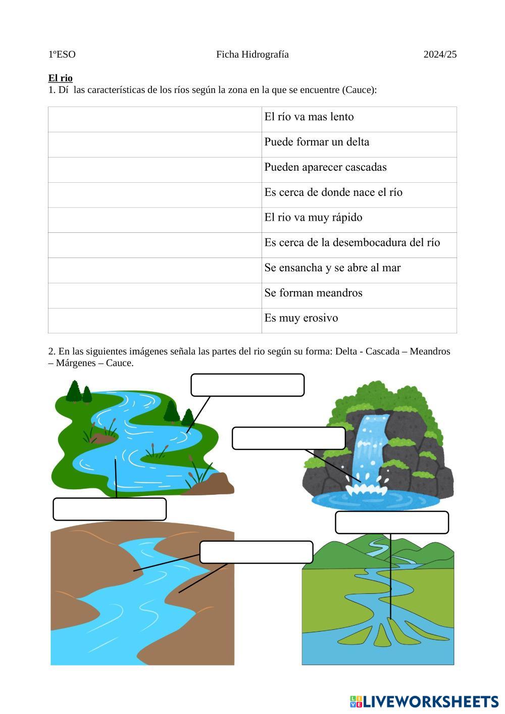 Partes de un río | Free Interactive Worksheets | 7974943