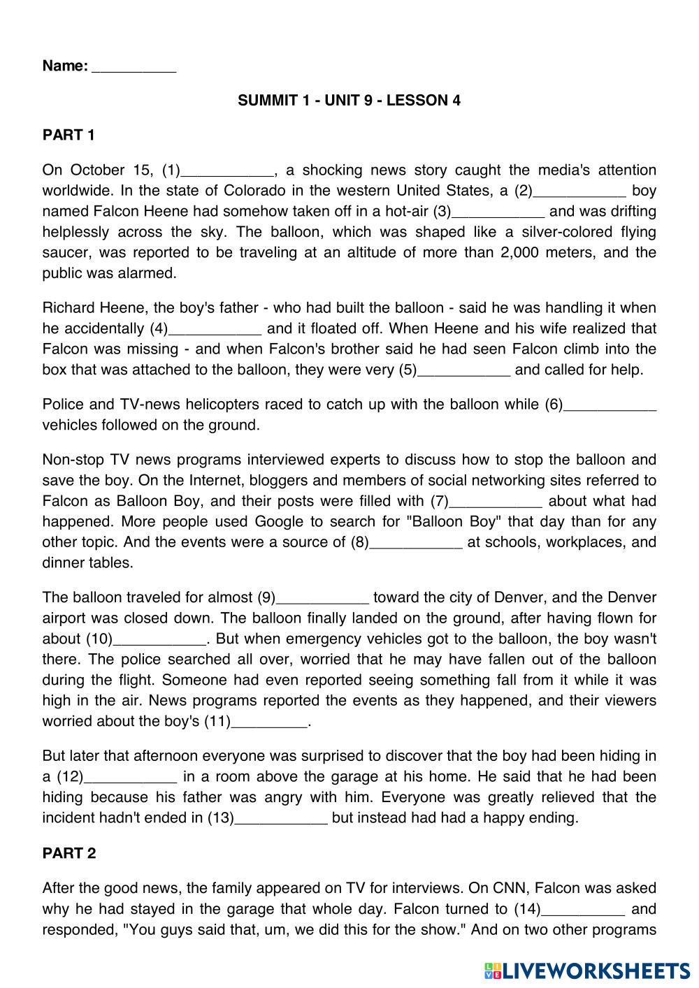 SUMMIT 1 - UNIT… | Free Interactive Worksheets | 7978563