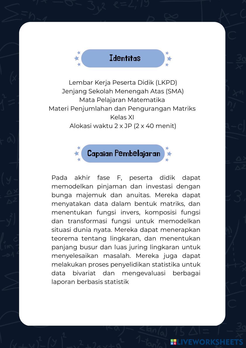 7982523 | LKPD Penjumlahan dan Pengurangan Matriks Kelas