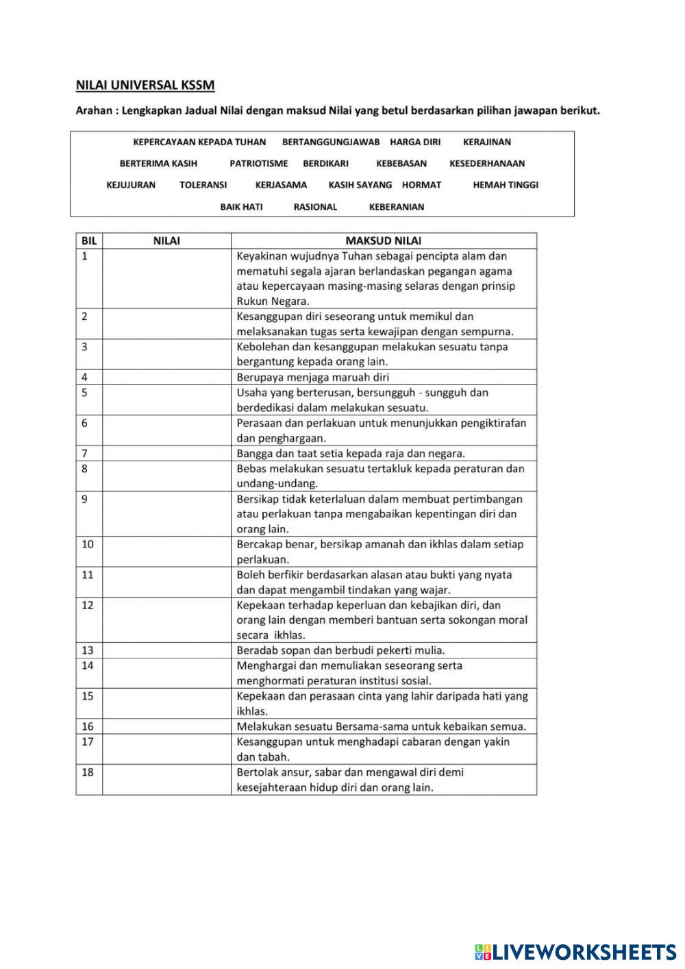 7983126 | PENDIDIKAN MORAL | celine | LiveWorksheets