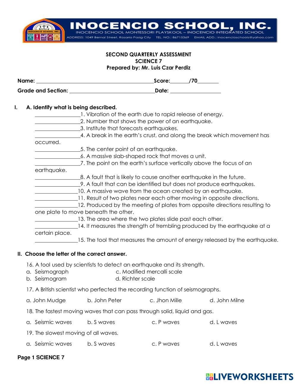 2nd Quarterly E… | Free Interactive Worksheets | 7984788