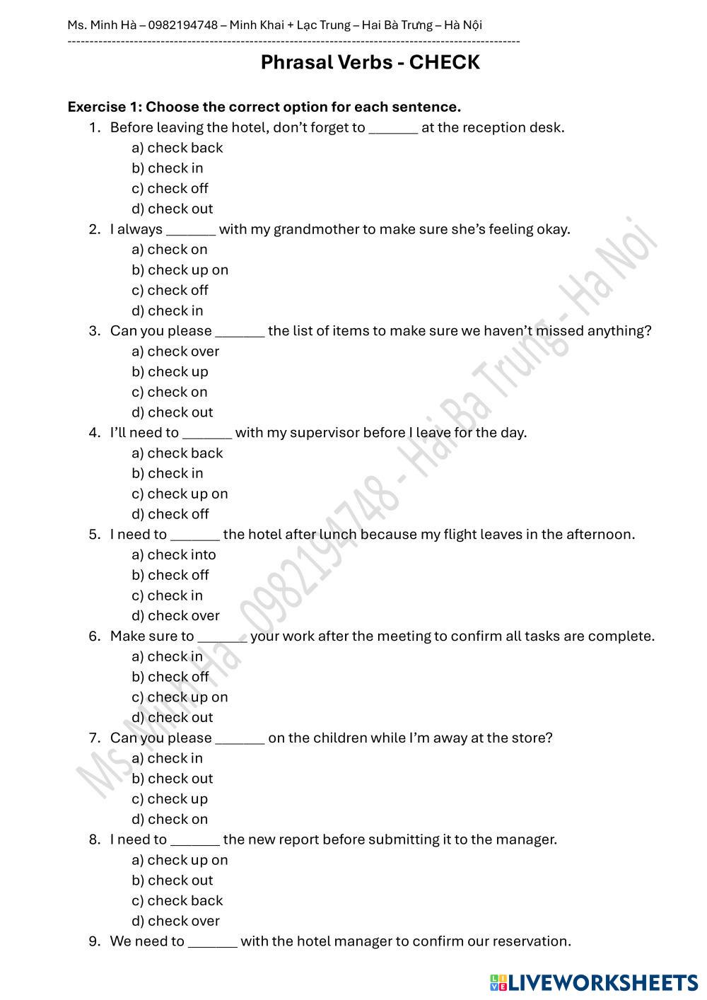 7986189 | Phrasal Verbs - CHECK | Nguyễn Thị Mai Thục