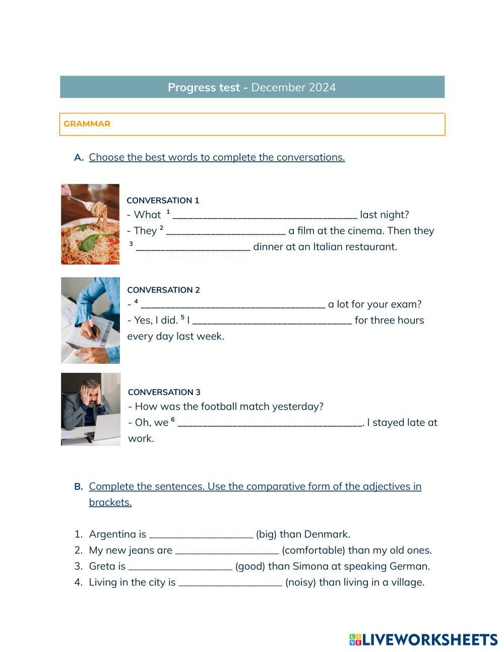 Progress test- … | Free Interactive Worksheets | 7986522