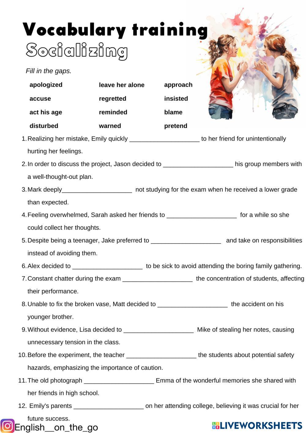 Socializing | Free Interactive Worksheets | 7545922