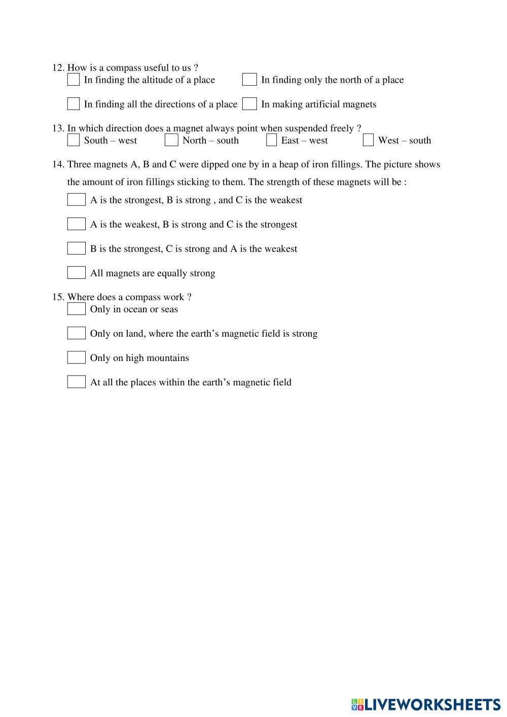 Magnetism 8 gra… | Free Interactive Worksheets | 7546301