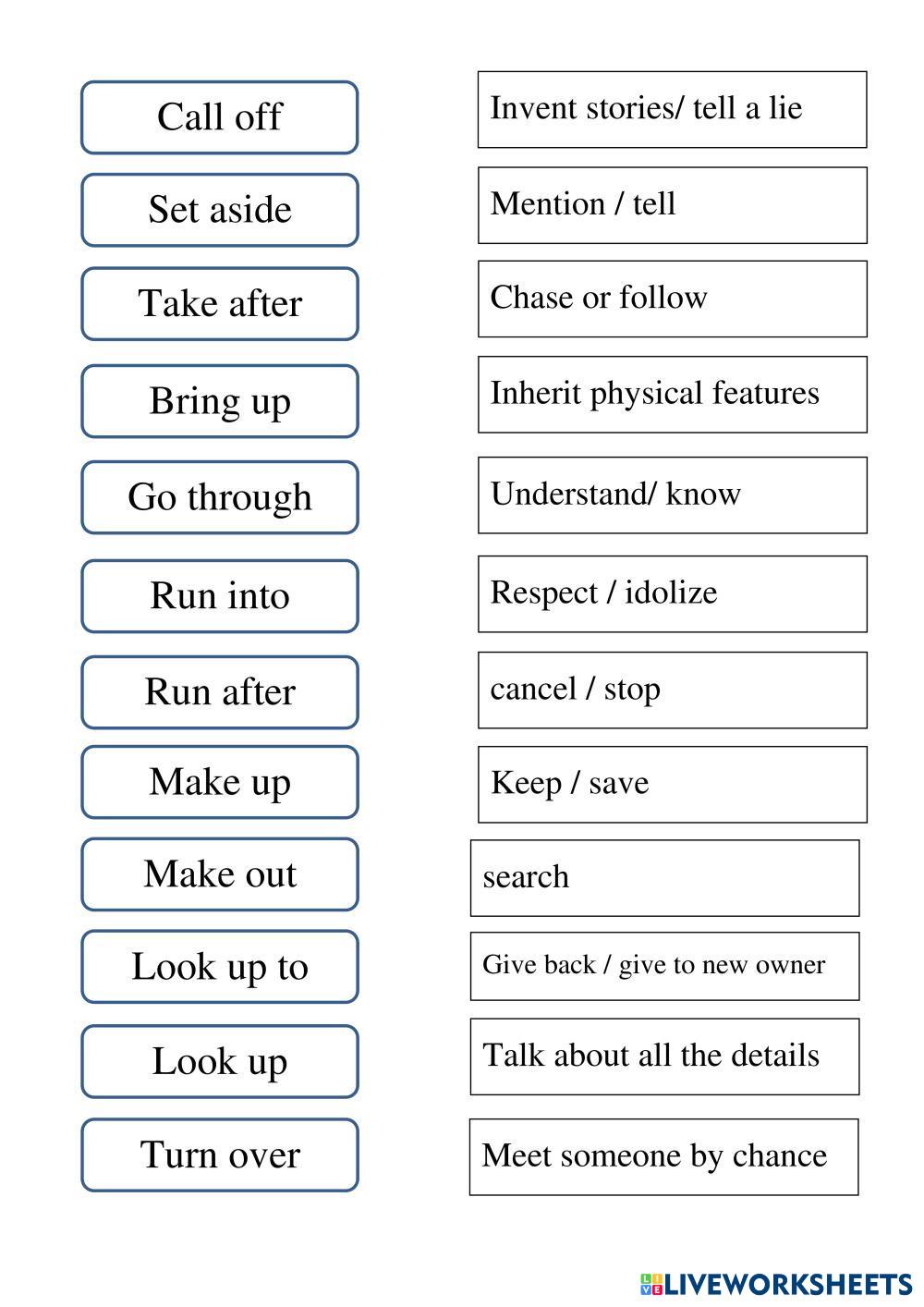 phrasal verbs | Live Worksheets