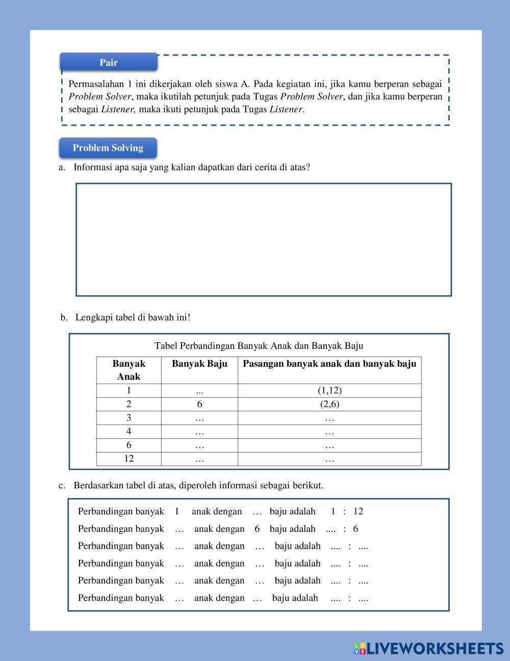 Perbandingan Be… | Free Interactive Worksheets | 7546480