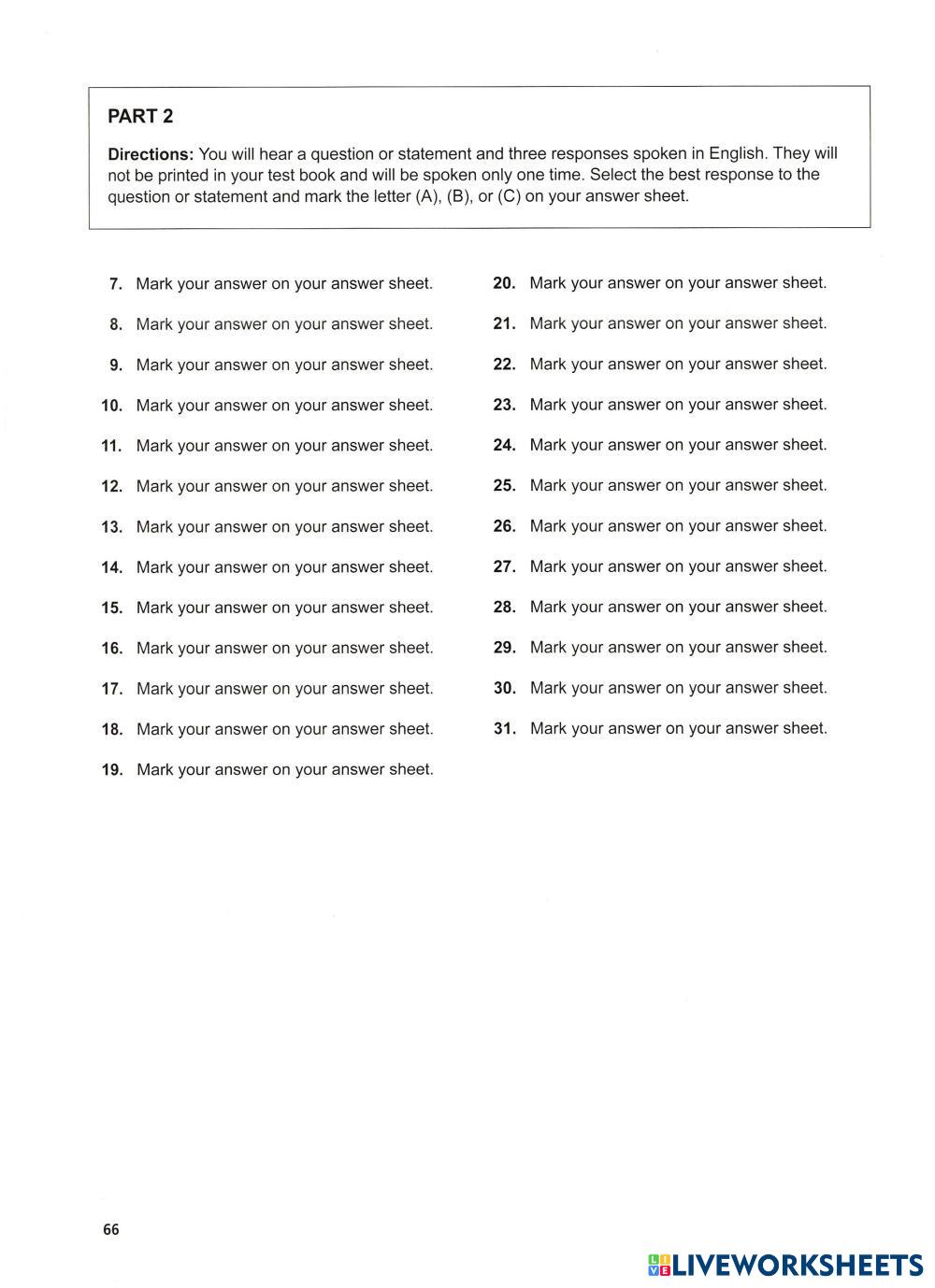ETS 24 - TEST 4 - PART 12 | Live Worksheets