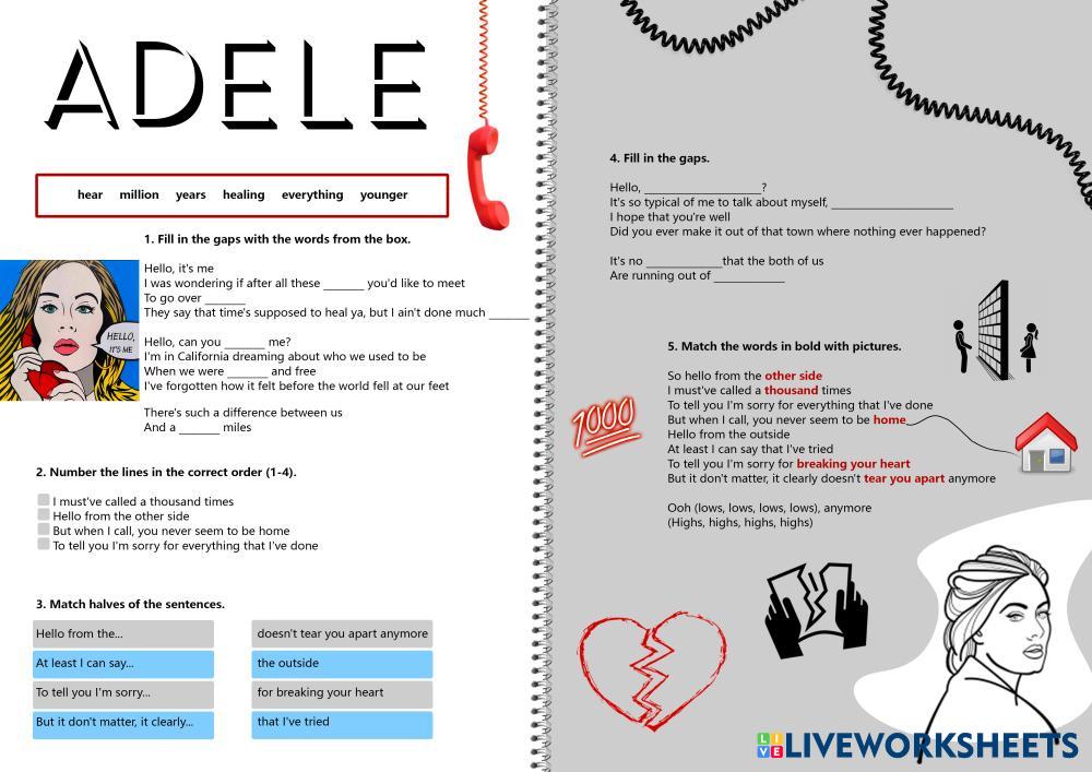 Adele Hello | Free Interactive Worksheets | 7546673