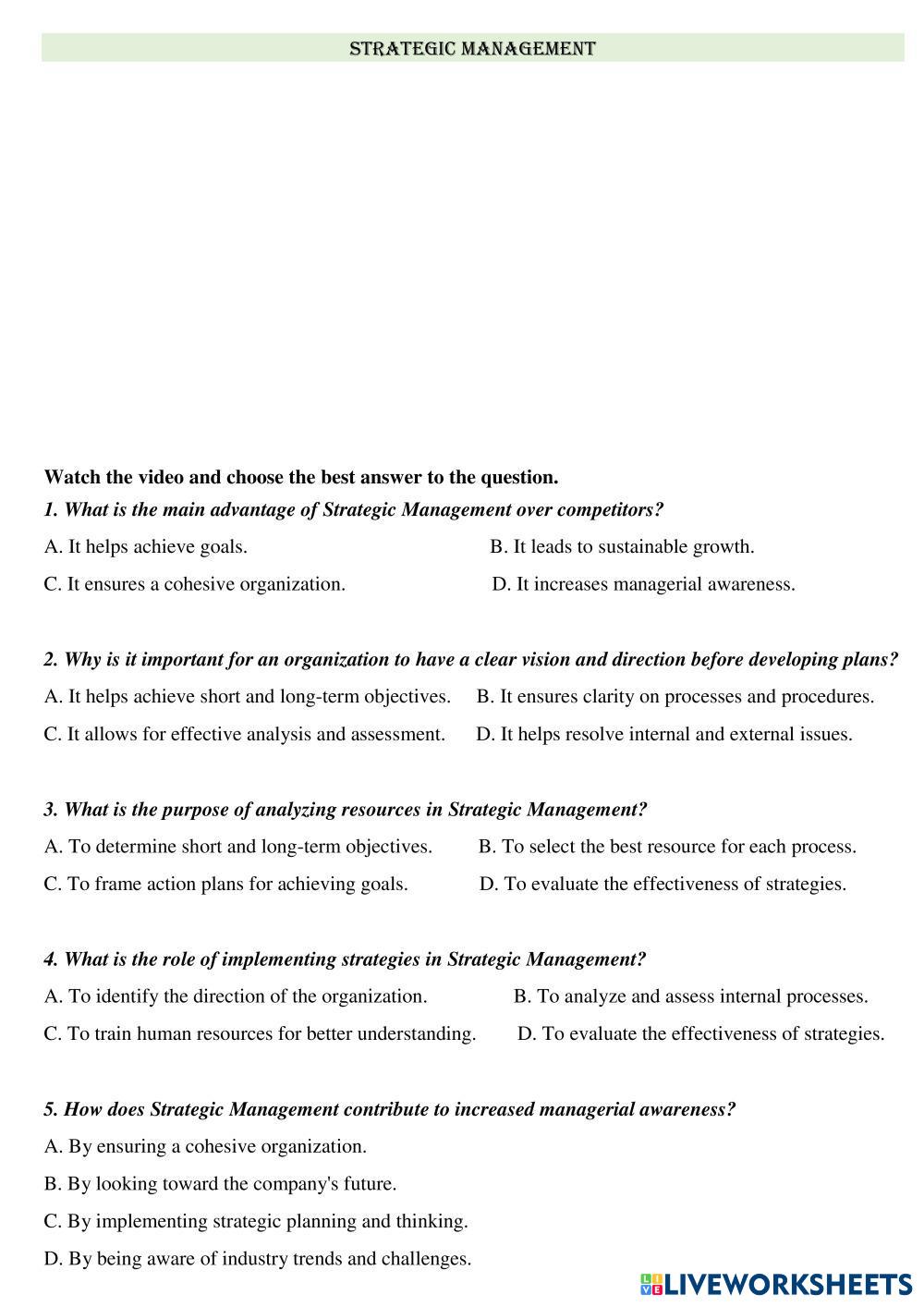 Strategic management | LiveWorksheets | 7546989
