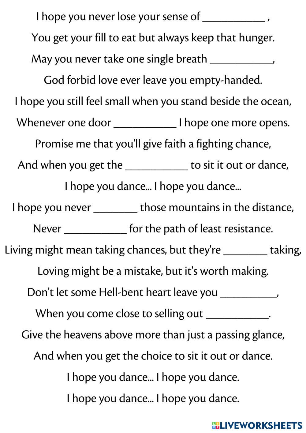 7548348 | I Hope You Dance - Gap Fill | Mel