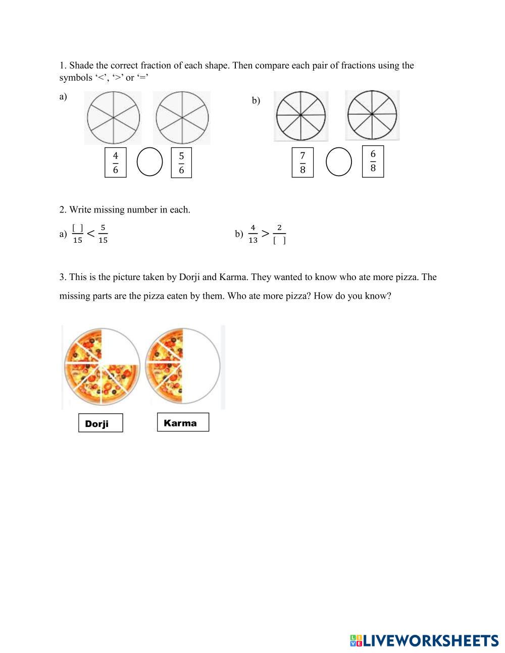 Comparing Fractions | Live Worksheets