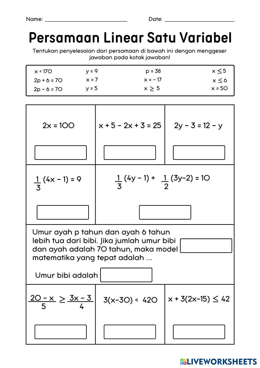 PSLV dan PtSLV | Live Worksheets