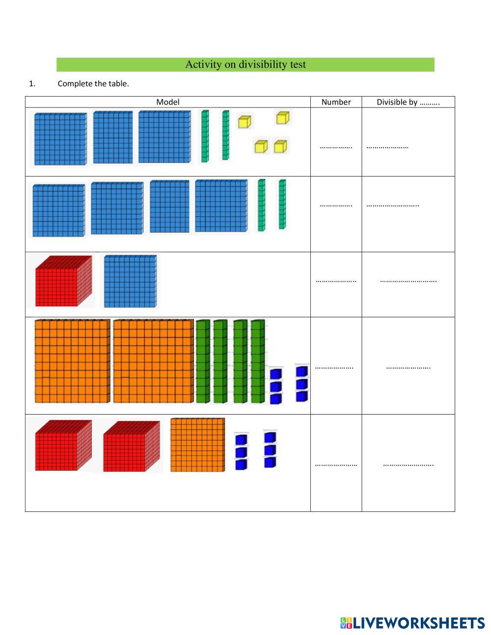 worksheet on divisibility test | Live Worksheets