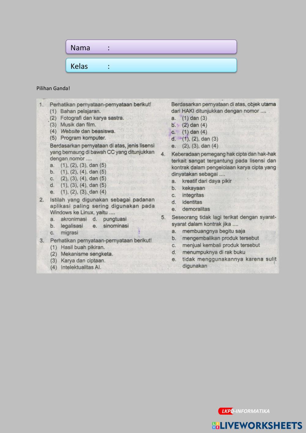 Informatika XI | Live Worksheets