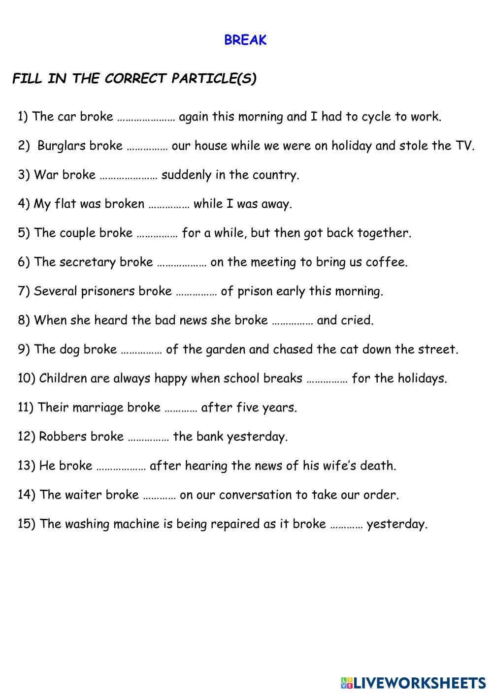 Break phrasal v… | Free Interactive Worksheets | 7551572