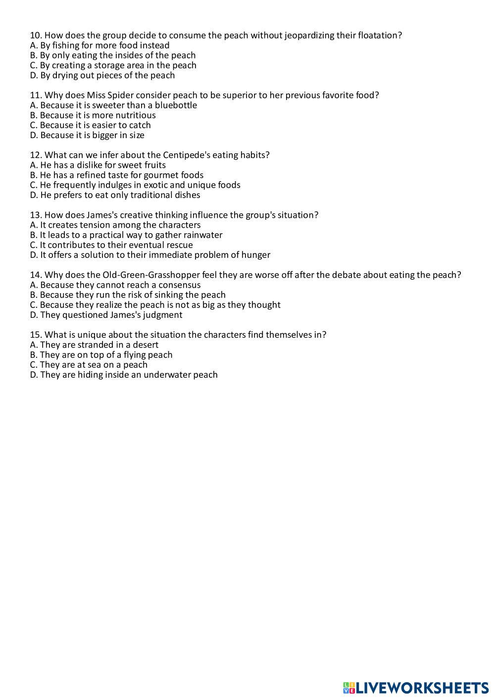 James and the Giant Peach: Chapter 18 | Live Worksheets