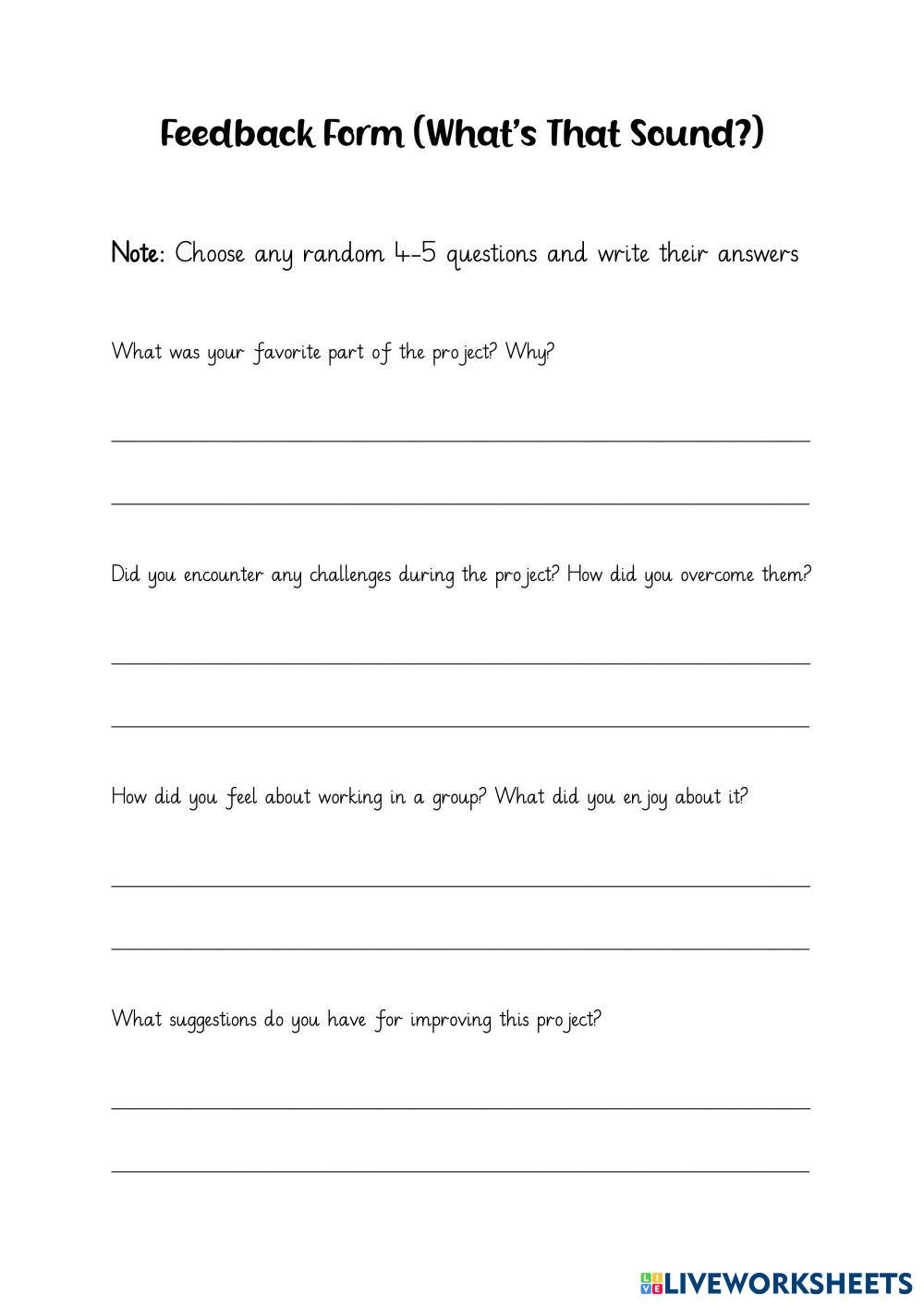 Feedback Form 7553635 | Ismarah Umair | LiveWorksheets