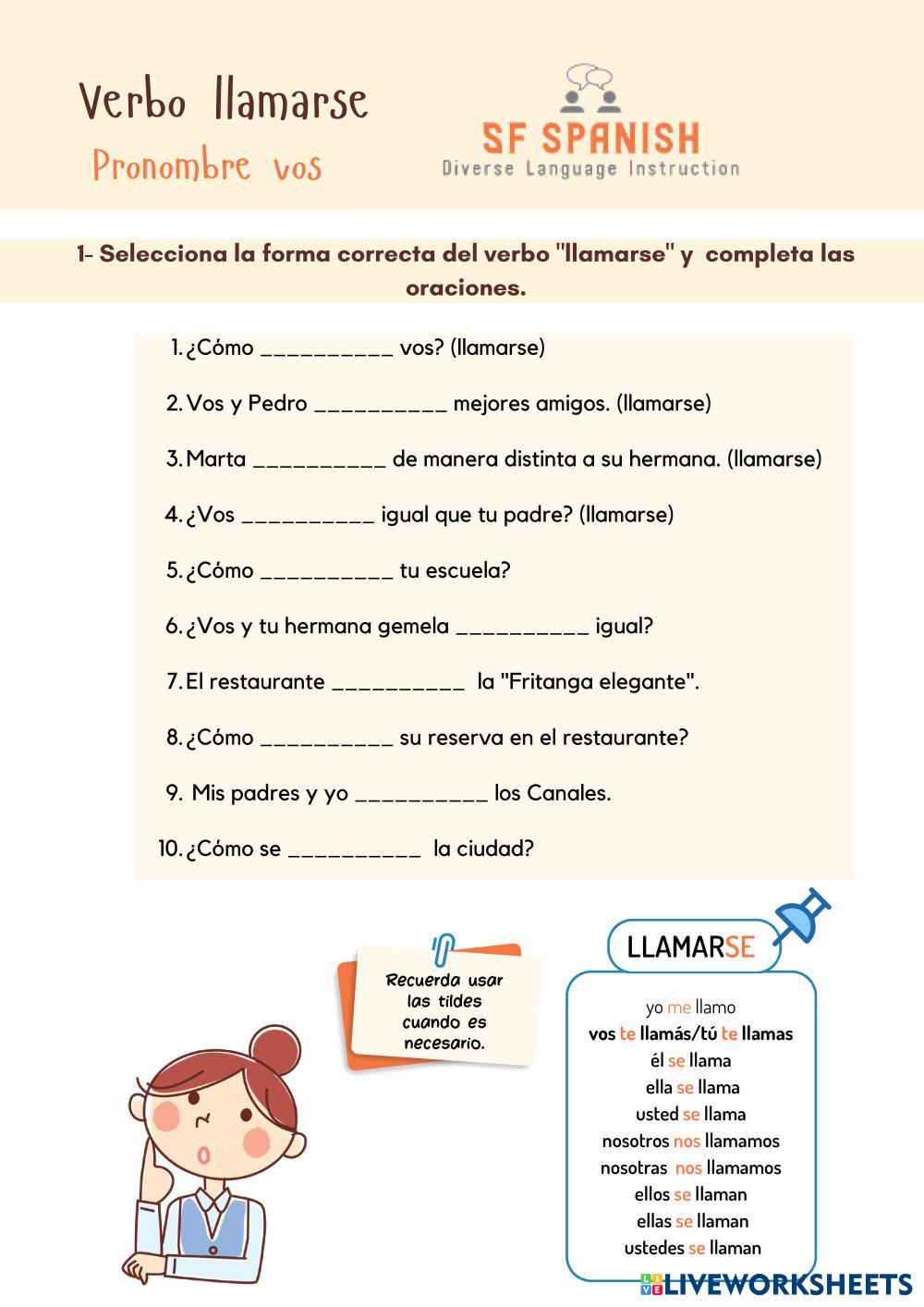 Verbo llamarse … | Free Interactive Worksheets | 7150161