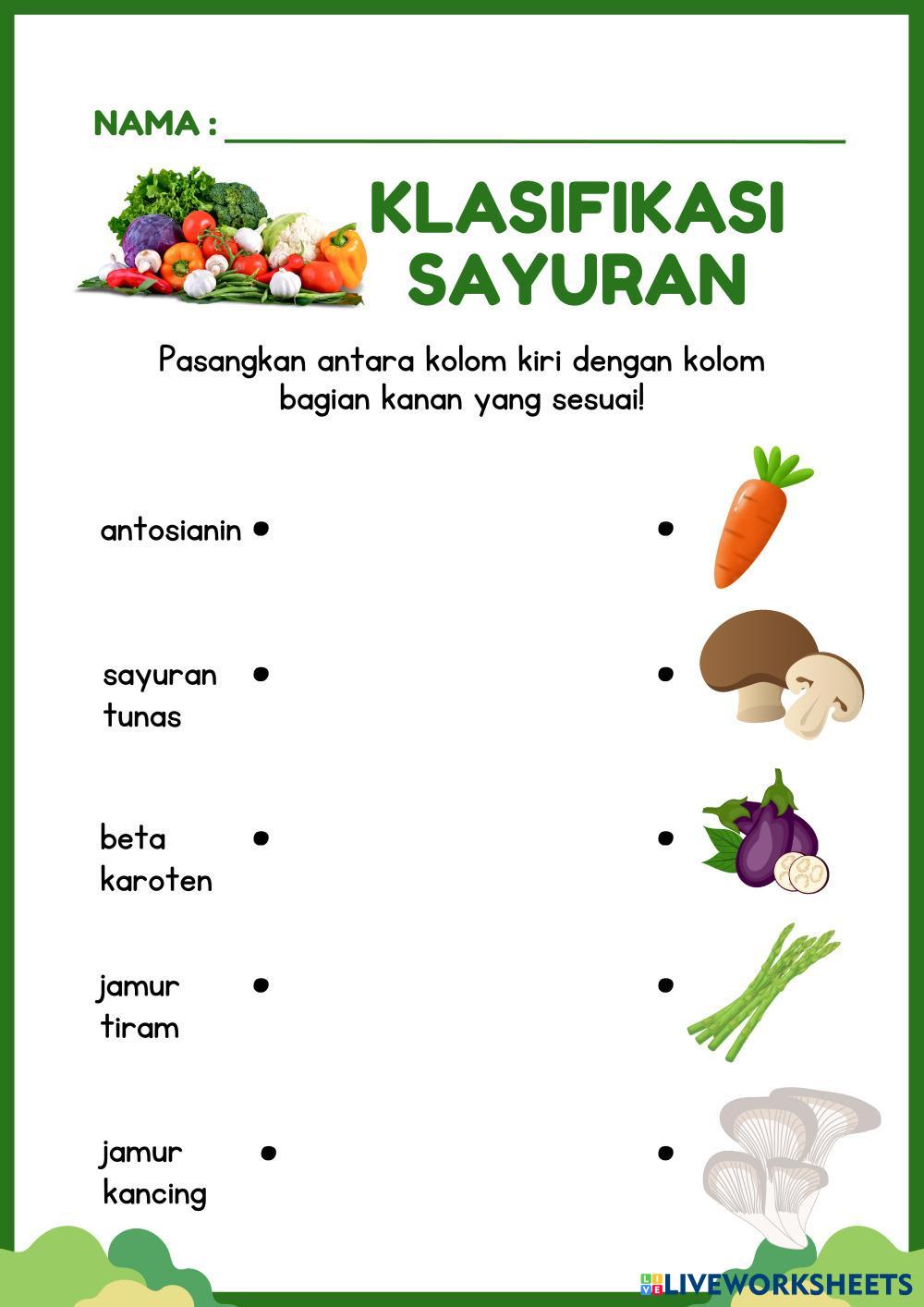 Klasifikasi Sayuran | Live Worksheets