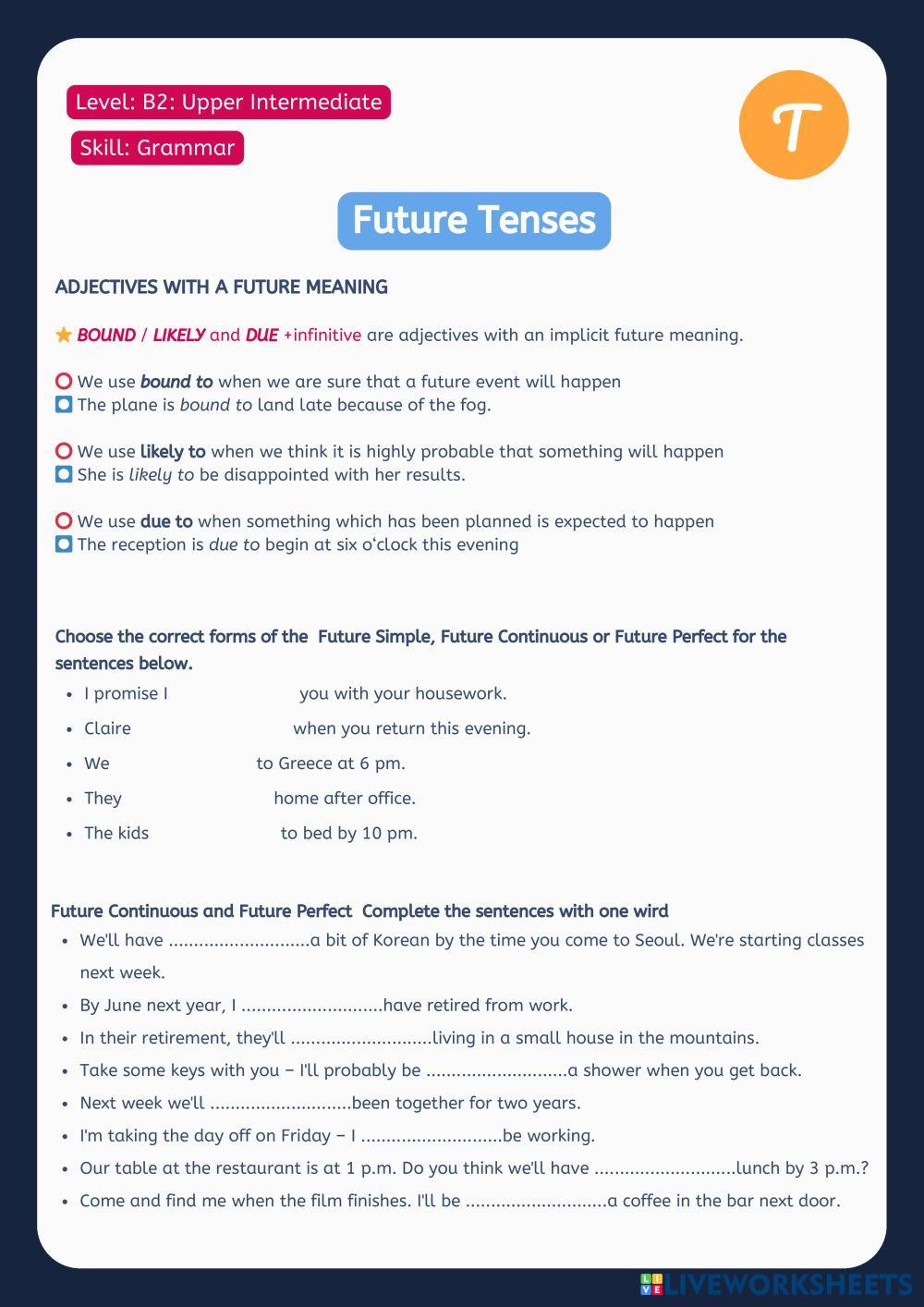 B2 Grammar: Fut… | Free Interactive Worksheets | 7554718