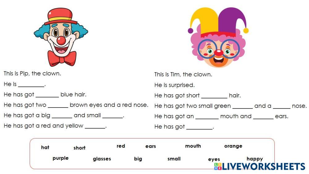 Describe the clown | Live Worksheets